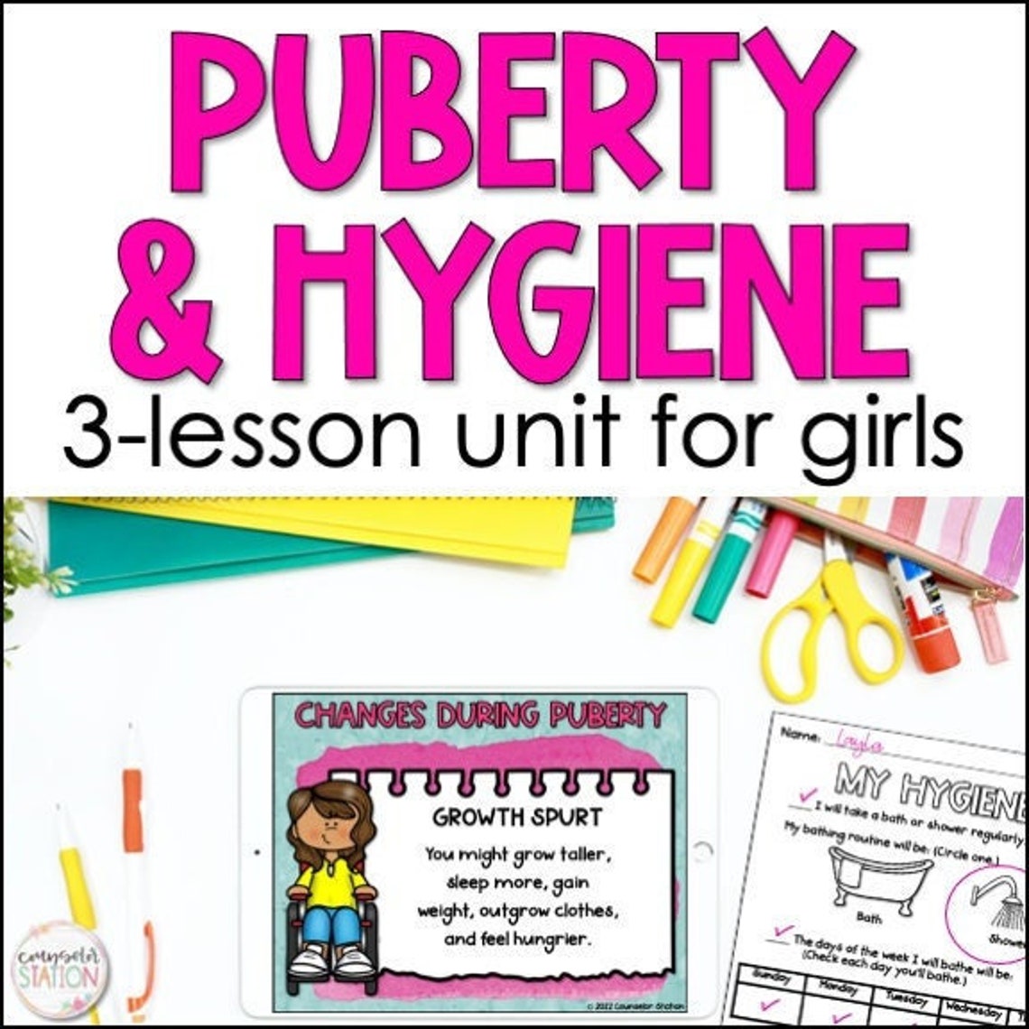 Puberty & Hygiene for Girls 3-lesson Digital Health Unit With Printable ...