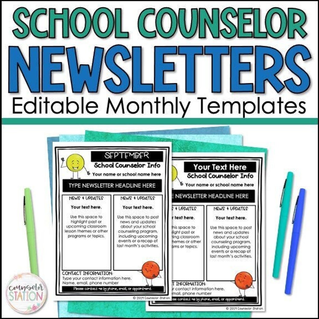 School Counselor Monthly Newsletter Editable Templates - Multiple ...