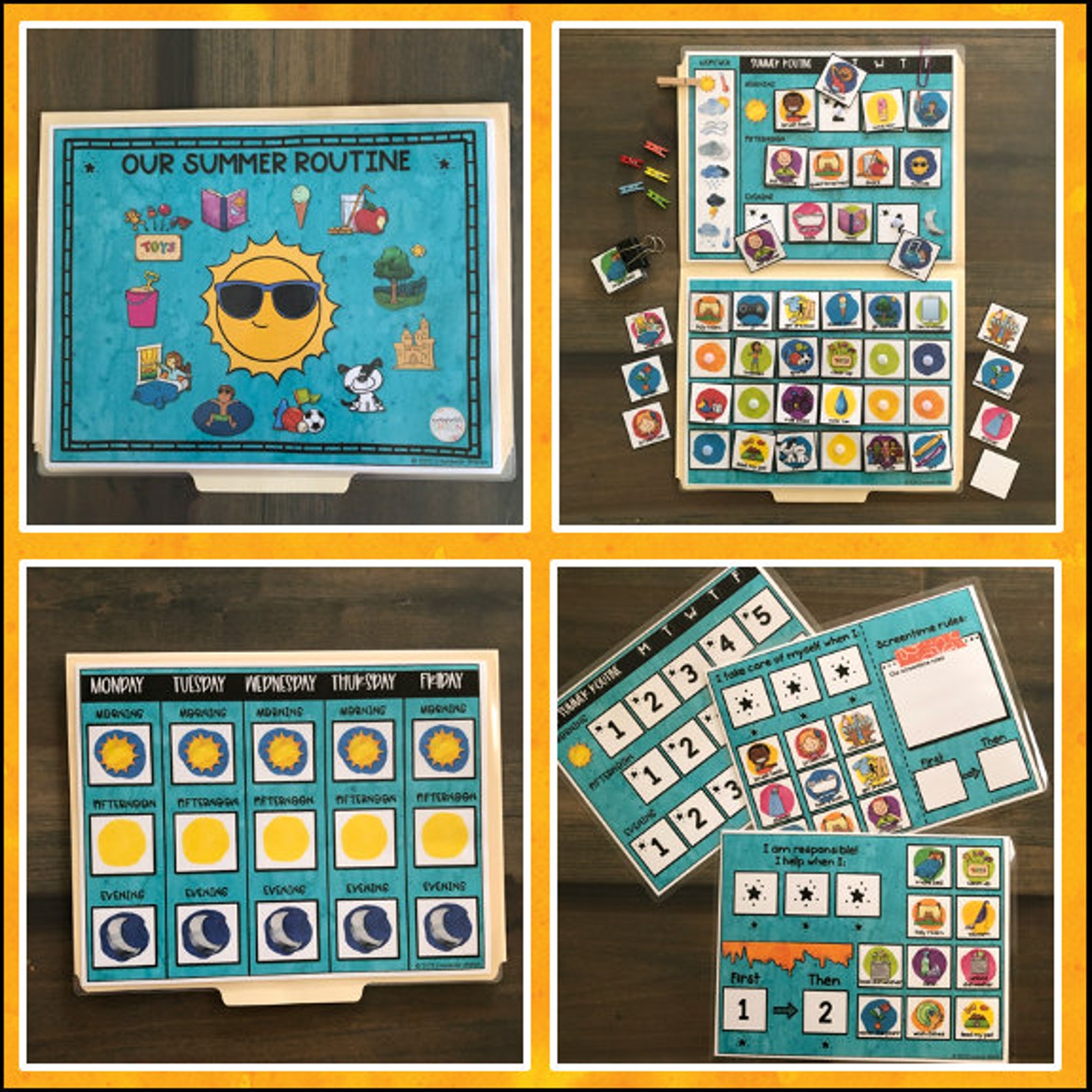 Kids' Summer Schedule Visual Charts With Chore Chart, Summer Activities ...