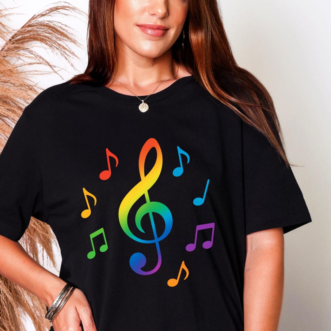 Music Teacher Rainbow Treble Clef Shirt, Colorful Music Notes Tee ...