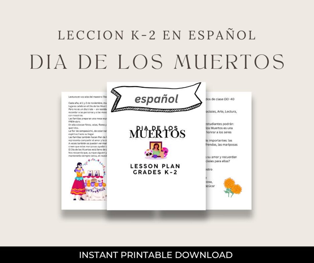 Dia De Los Muertos Lesson Plan in Spanish: K-2 Activities (digital ...