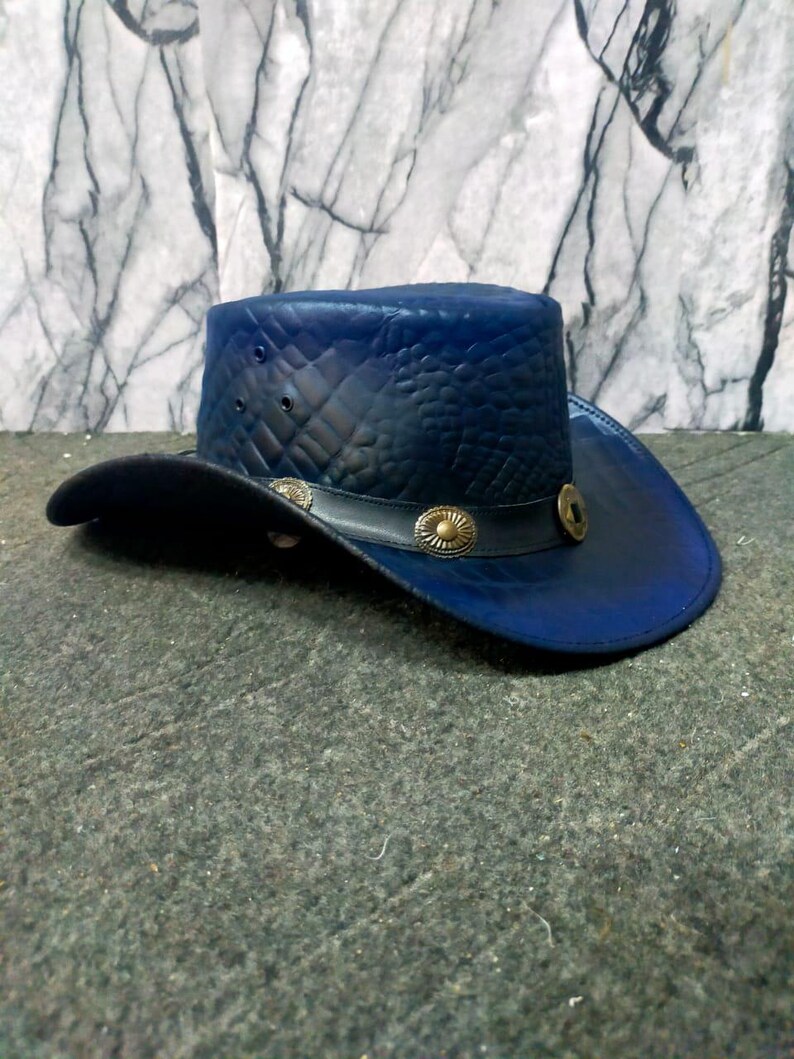 Blue Leather Cowboy Hat: Handmade Western Rodeo Steampunk Costume - Etsy