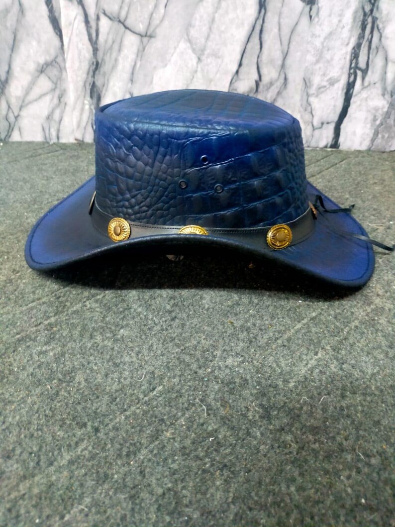 Blue Leather Cowboy Hat: Handmade Western Rodeo Steampunk Costume - Etsy