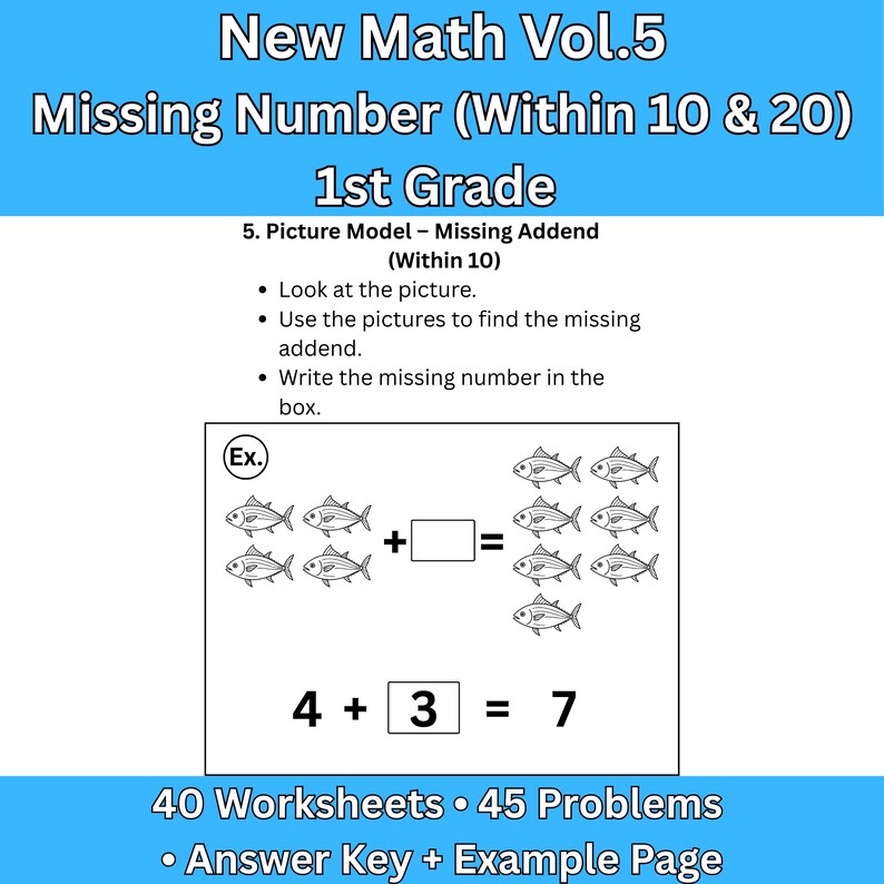 New Math Vol.5 – Missing Number Worksheets for 1st Grade (within 10 ...
