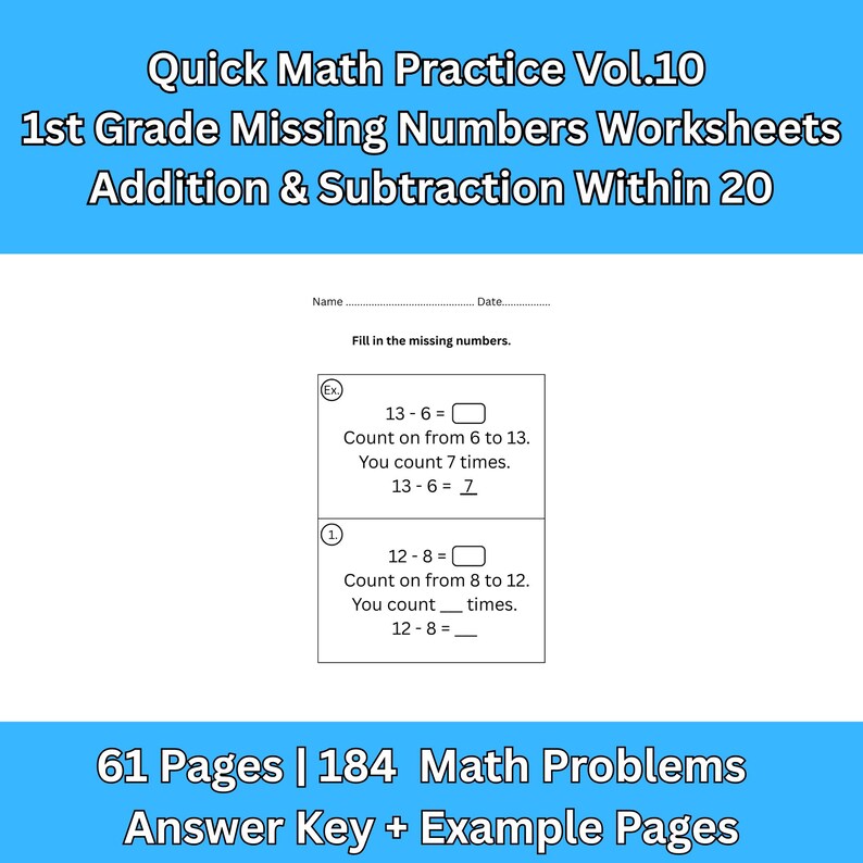 Quick Math Practice Vol.10 | 1st Grade Missing Numbers | Addition ...