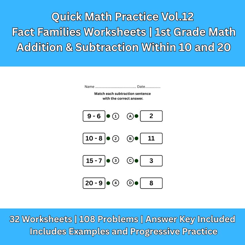 Quick Math Practice Vol.12 | 1st Grade Fact Families | Addition ...