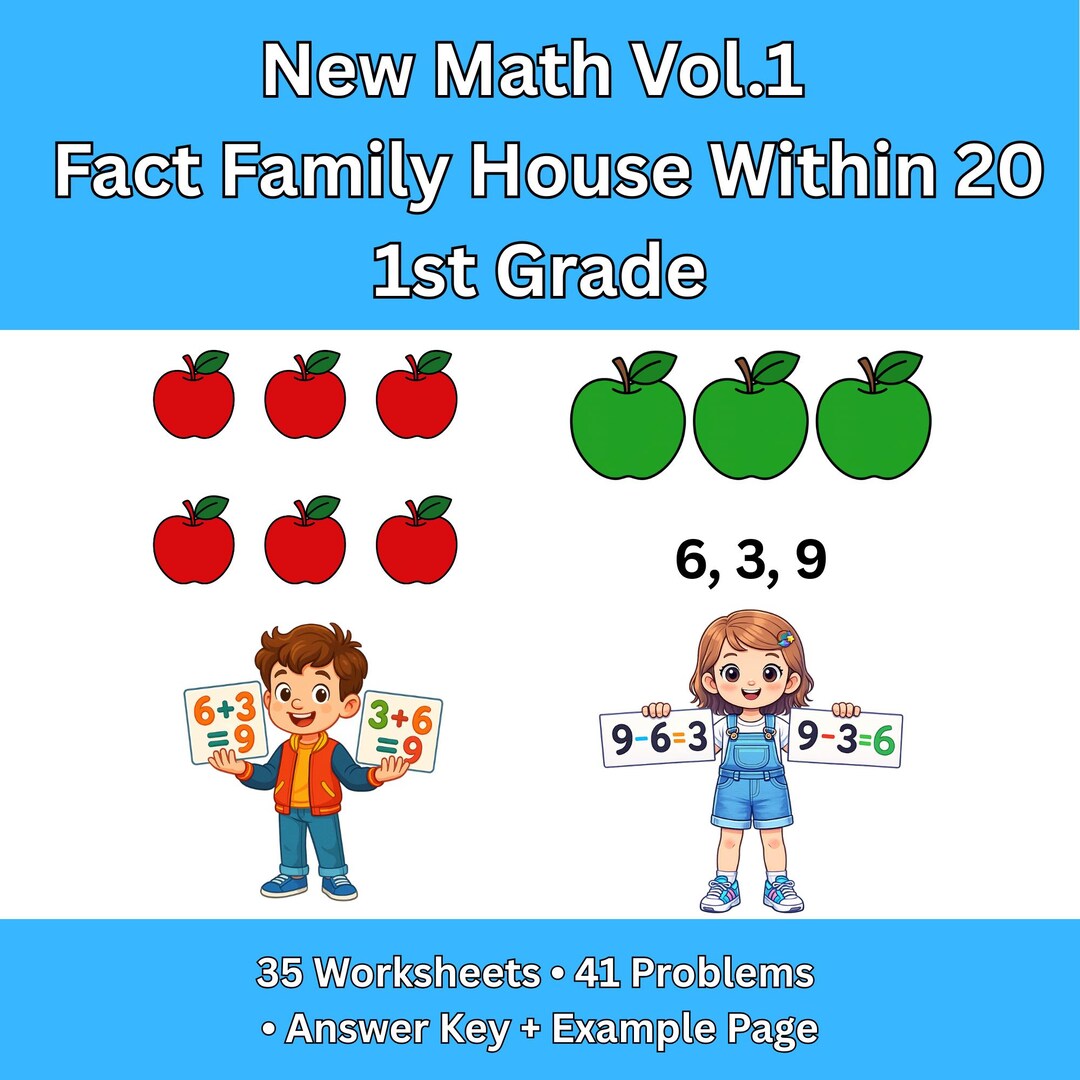 New Math Vol.1: Fact Family House Within 20 – 1st Grade Worksheets - Etsy