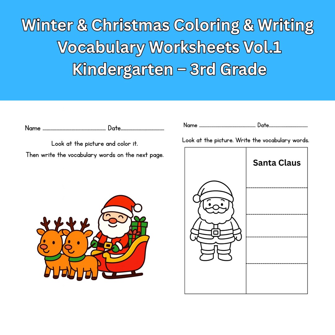 Winter & Christmas Coloring + Writing Vocabulary Worksheets Vol.1 - Etsy