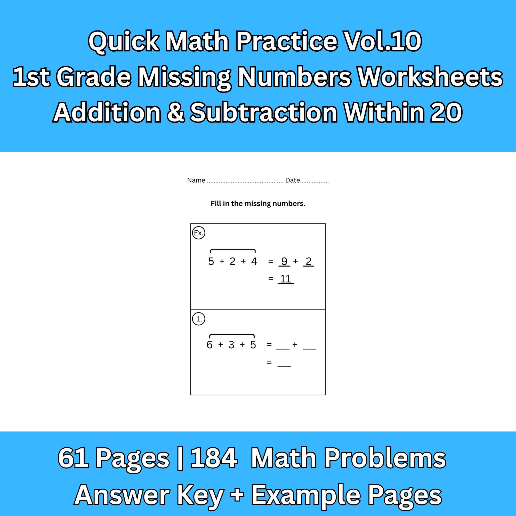 Quick Math Practice Vol.10 | 1st Grade Missing Numbers | Addition ...