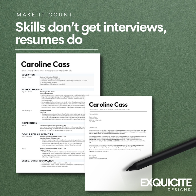 ATS Resume Template for Microsoft Word With Cover Letter Minimal Modern ...