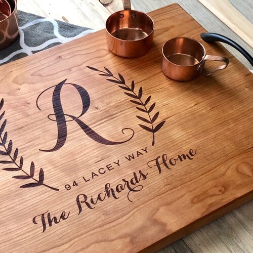 Personalized Acacia Curved Serving Tray With Handles | Etsy