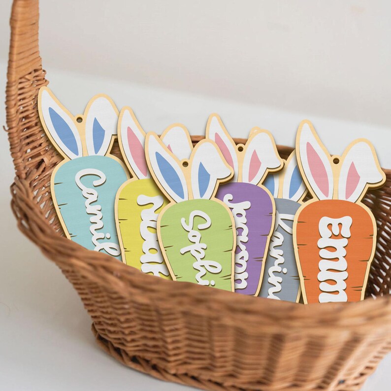 Carrot Easter Name Tag for Kids, Personalized Bunny Easter Basket Tag ...