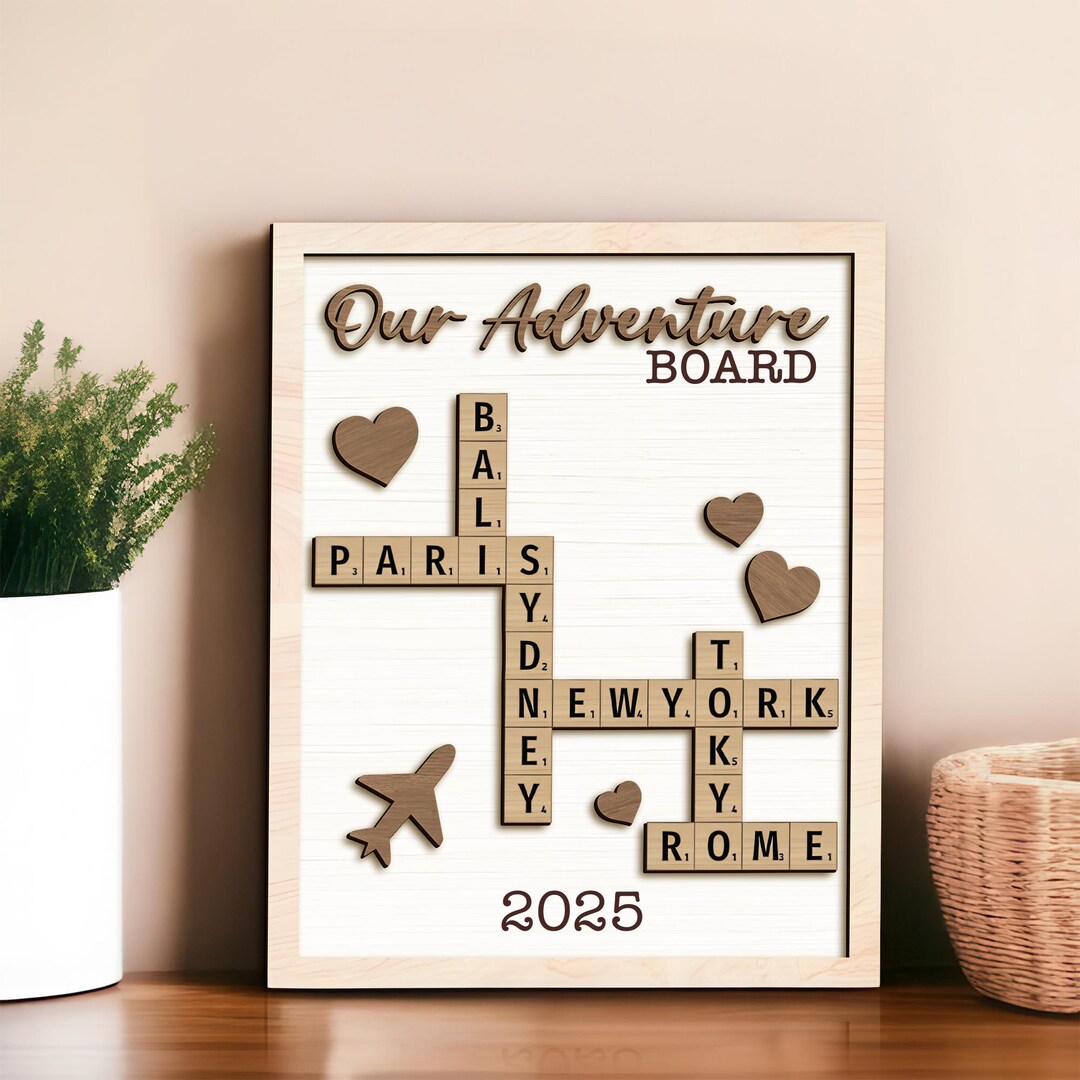Travel Adventure Scrabble Puzzle Sign, Custom Destination Board, Travel ...