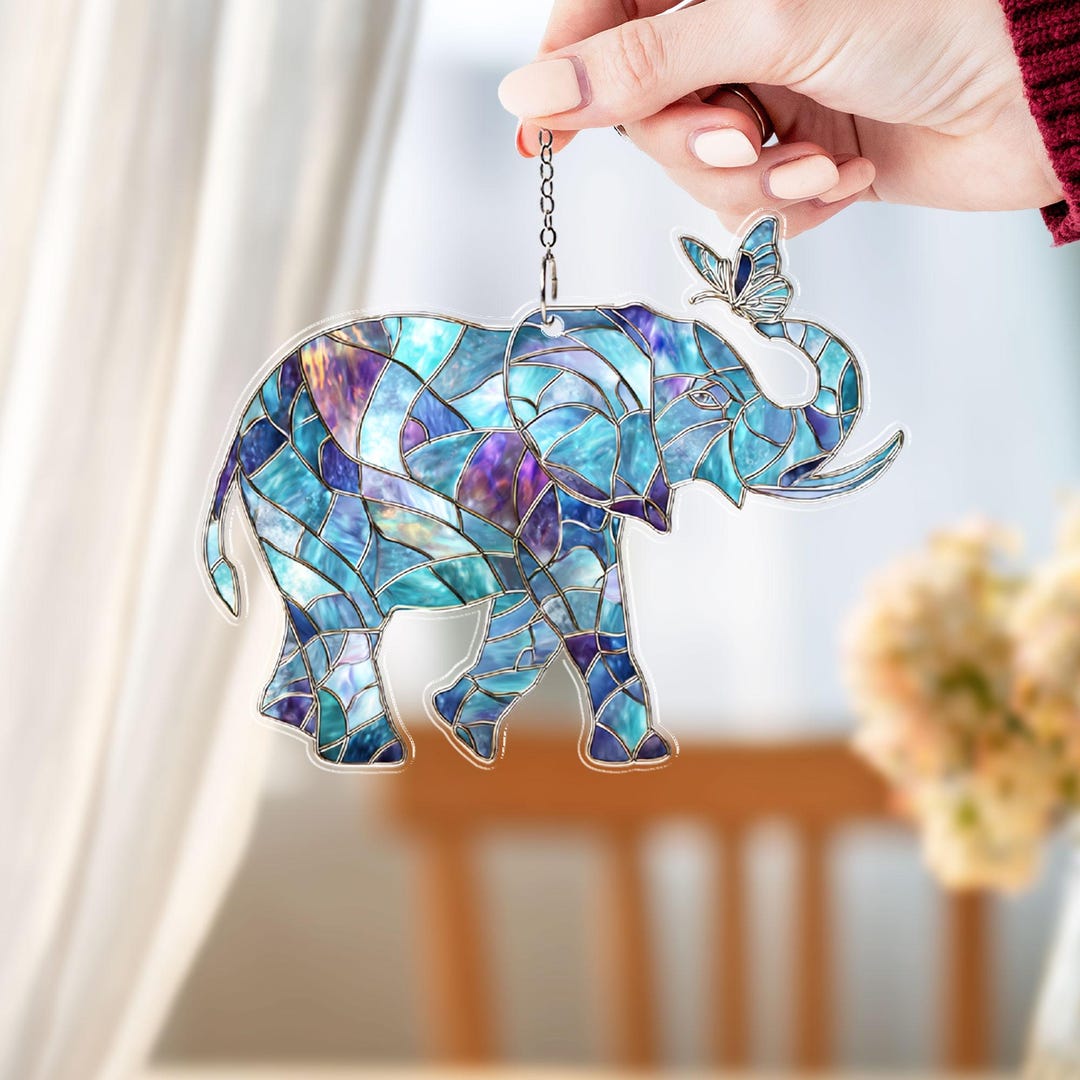 Elephant Acrylic Suncatcher, Stained Glass Style Elephant Window ...