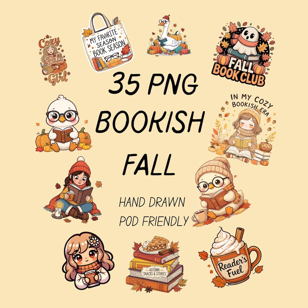 Bookish Fall PNG Bundle Clipart Png Cozy Autumn Bookish Clipart 35 ...