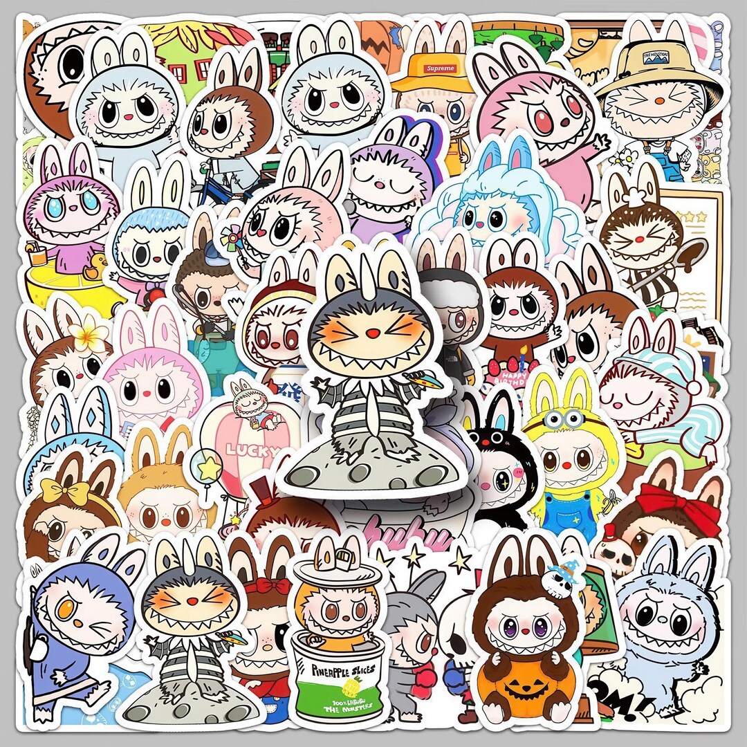 Labubu Inspired Vinyl Stickers: Kawaii Cartoon Rabbit Decal Pack - Etsy