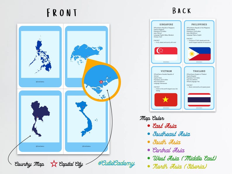 Learn Asian Countries Map, Asia Flashcards for Kids, Geography ...