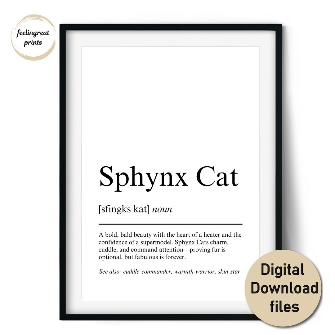 Sphynx Cat Definition Print – Funny Gift for Hairless Cat Owners and ...