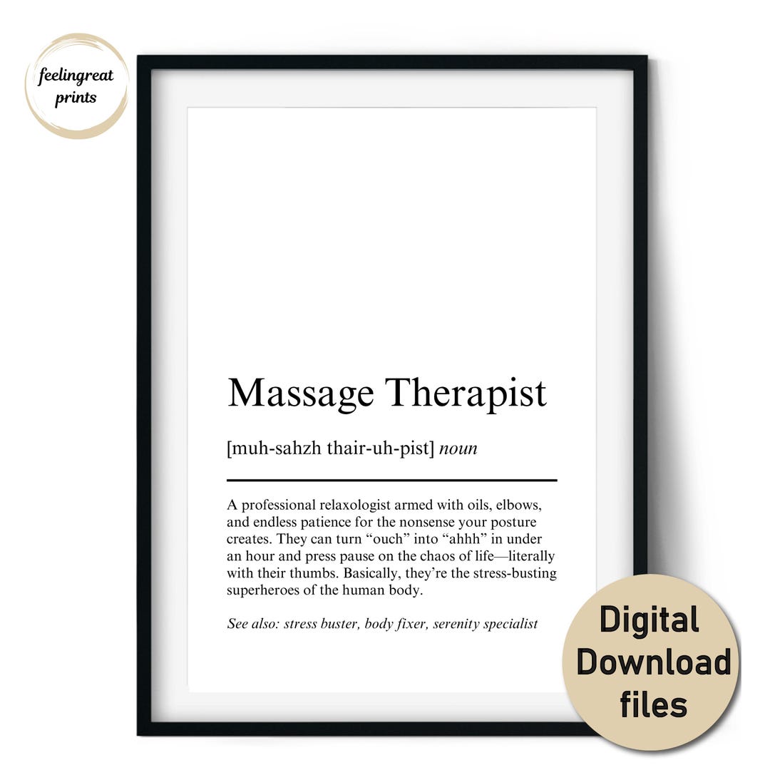 Massage Therapist Definition Print – Gift for Spa and Wellness ...