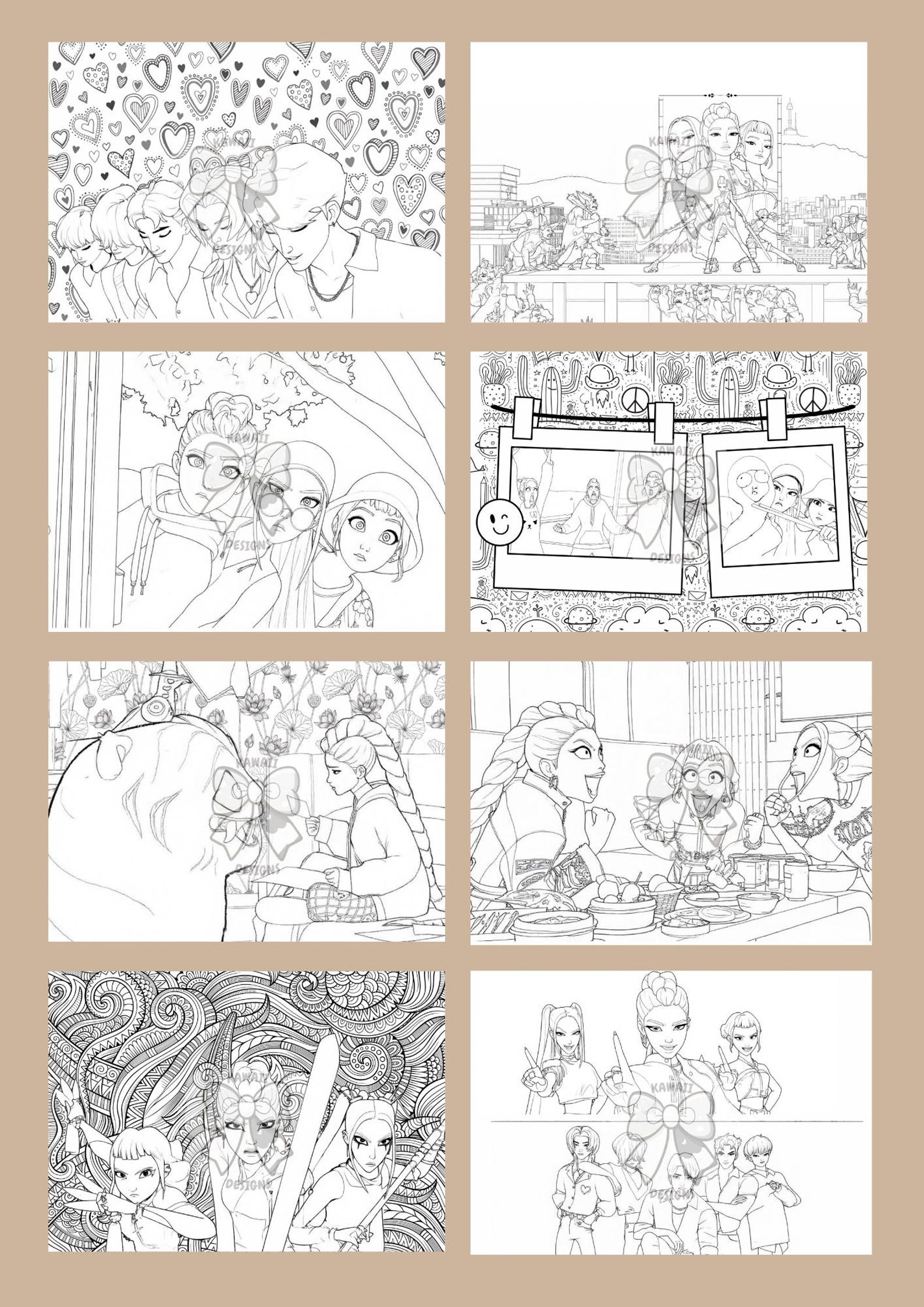 Demon Hunters Kpop 30 Coloring Pages, Printable A4 PDF Digital Download ...