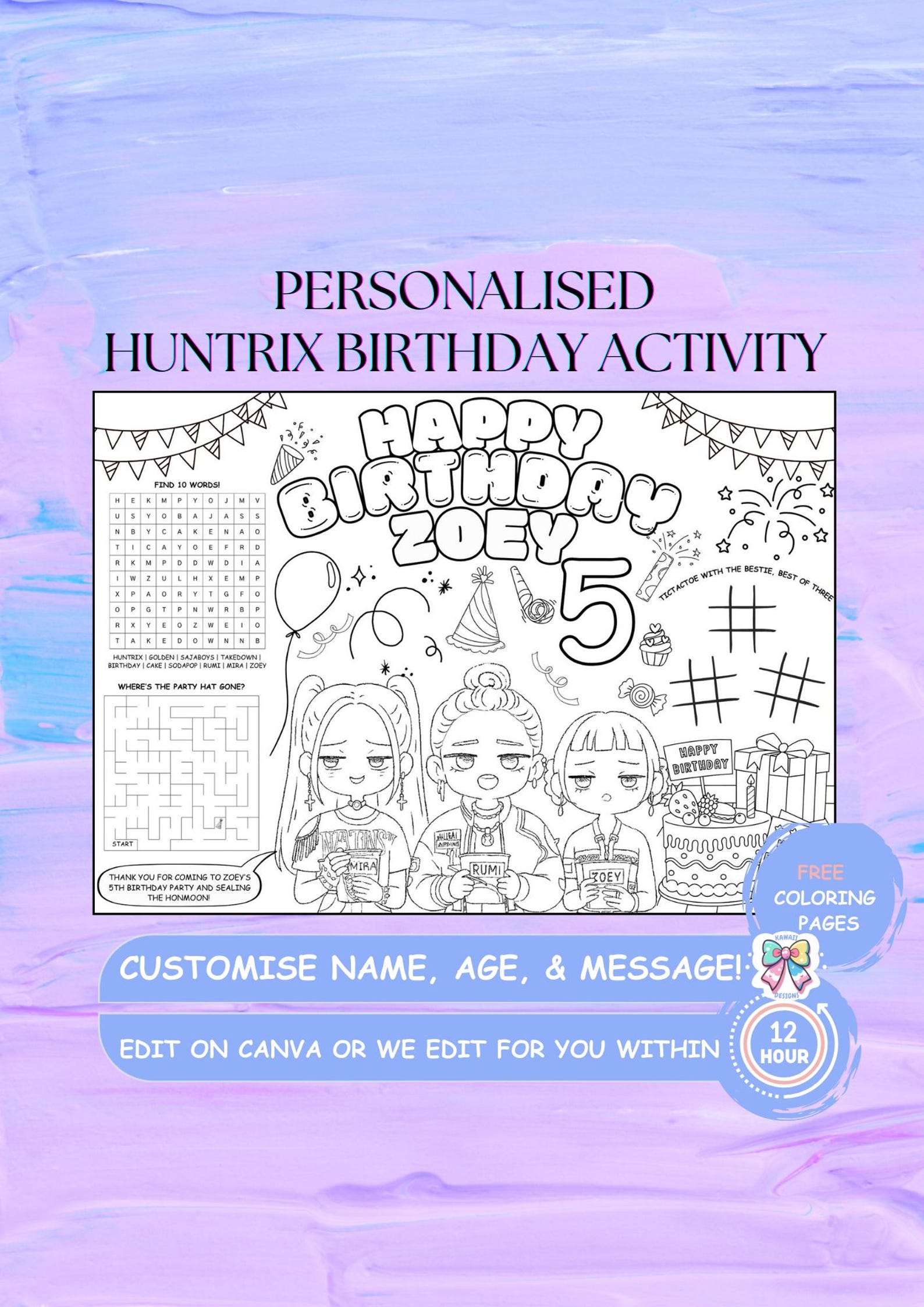Kpop Demon Hunter Birthday Placemat | Party Placemat | Party Activity ...