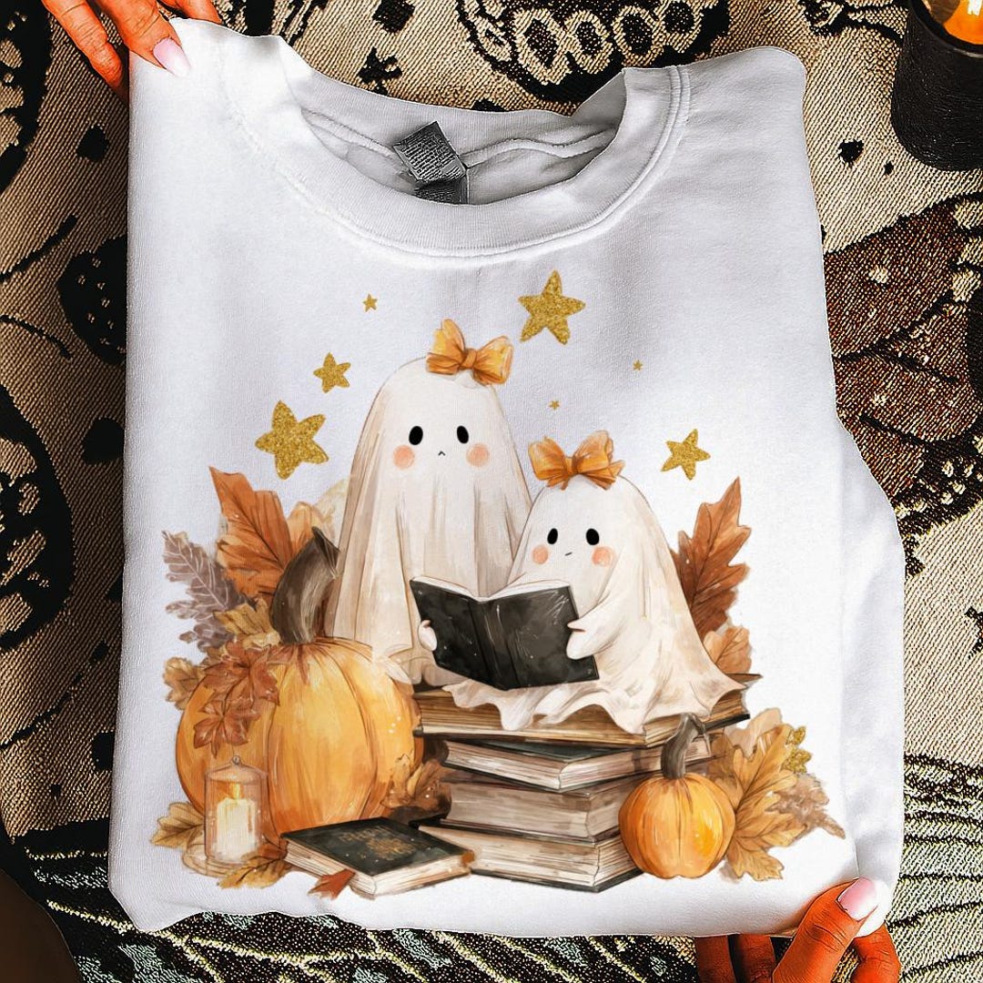 Ghost Reading PNG, Spooky Book Lover Png, Cute Halloween Ghost Design ...
