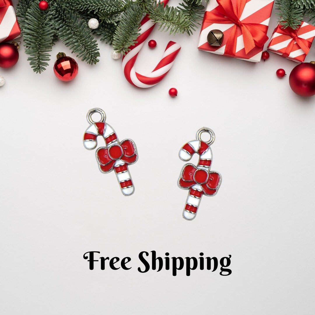 1, 5 or 10 Candy Cane Charms - Christmas Holiday Winter Pendant - DIY ...