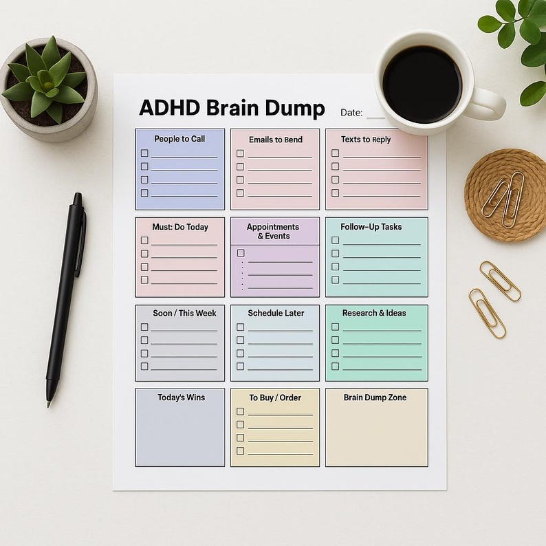 ADHD Brain Dump Planner PDF – Printable Daily Organizer for Focus ...