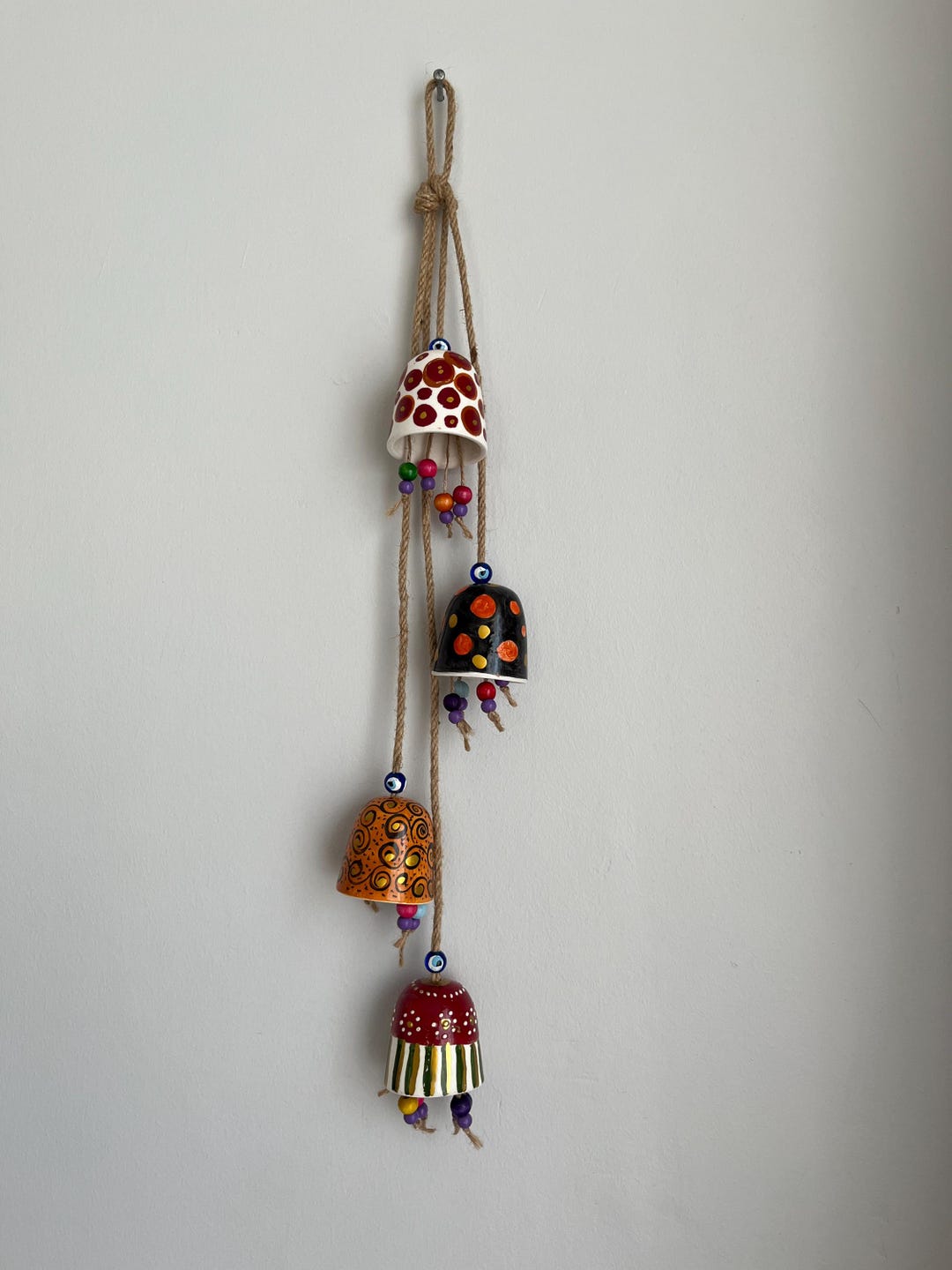 Handmade 4-piece Ceramic Christmas Bells Wall Hanging | Colorful ...