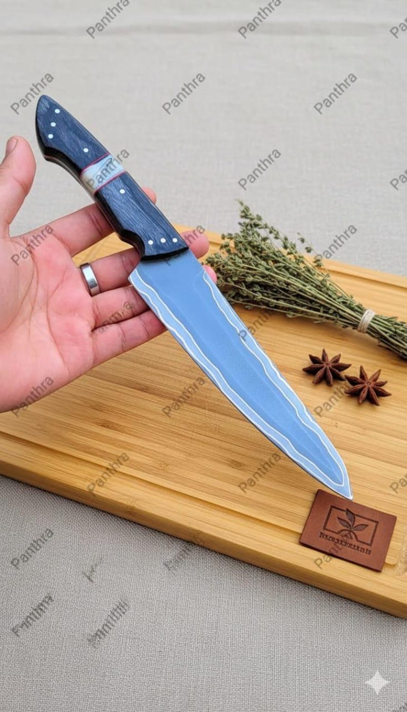 Hand Forged Damascus Kiritsuke Chef Knife, Copper Cu Mai Blade - Etsy