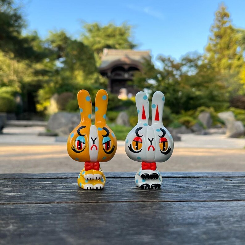 Folk Art Rabbit Billy Toy, Hand Painted Soft Vinyl Collectible ...