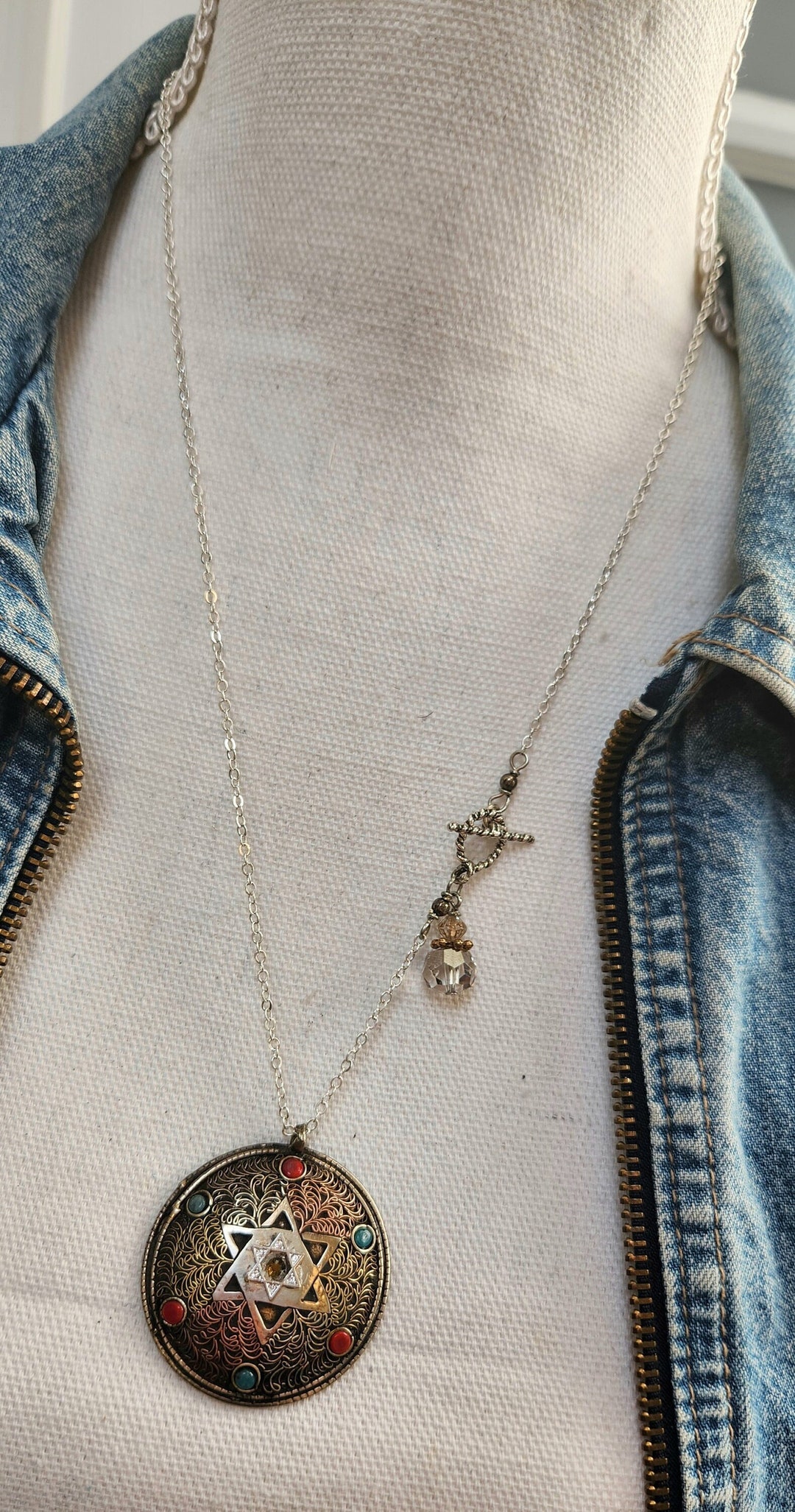 Refurbished Vintage Jewish Star Pendant Necklace Silvertone Religious ...