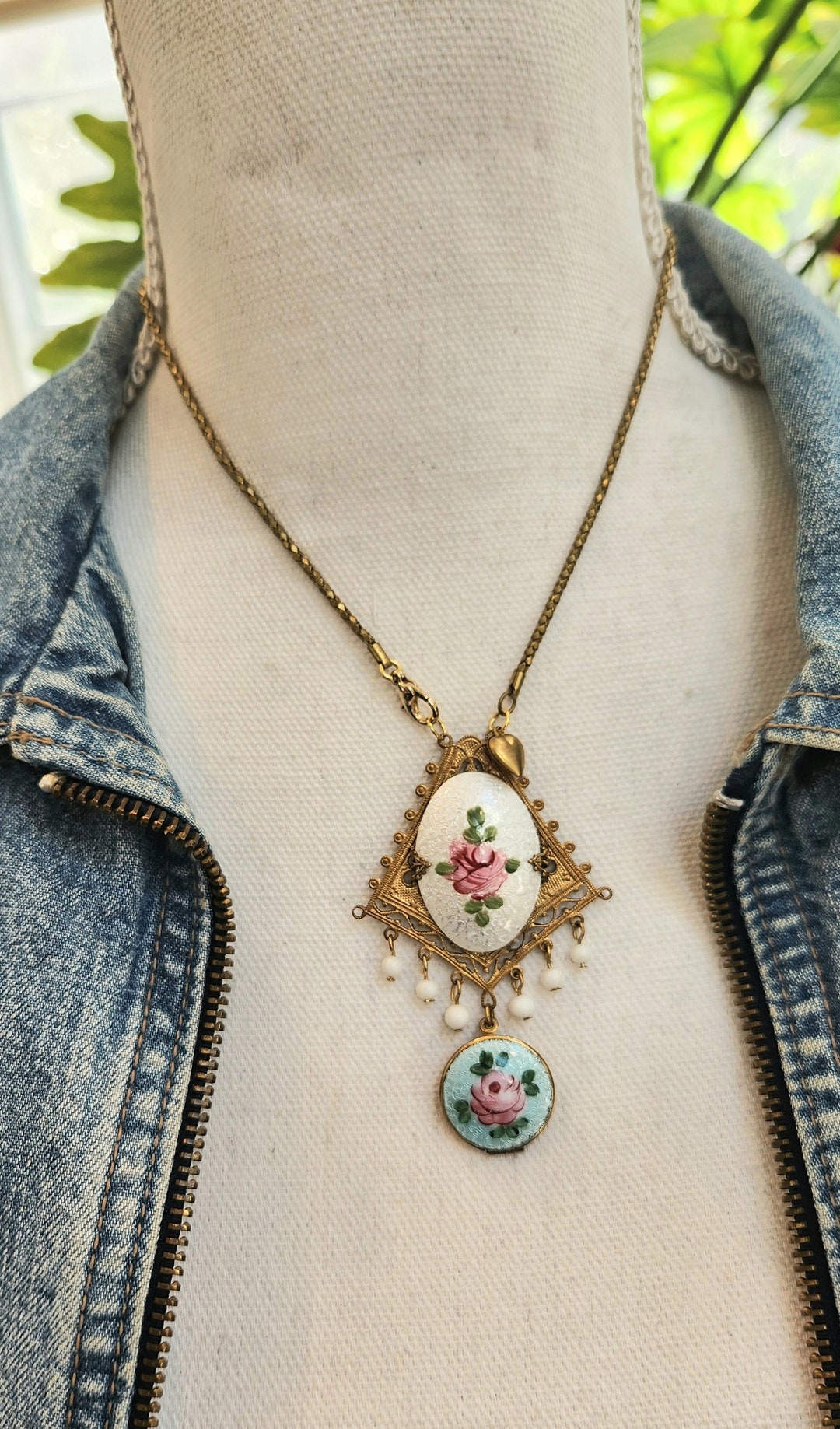 ON HOLD for Jennifer Guilloche Locket Necklace Miriam Haskell Filigree ...