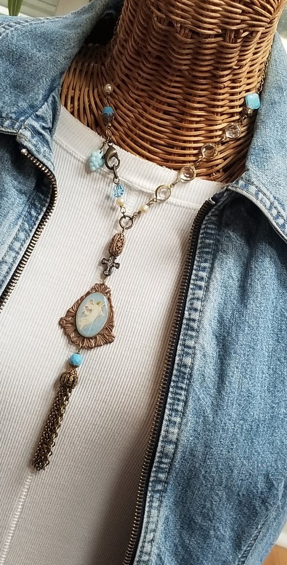 Vintage Blue Angel Cross Assemblage Necklace Religious | Etsy