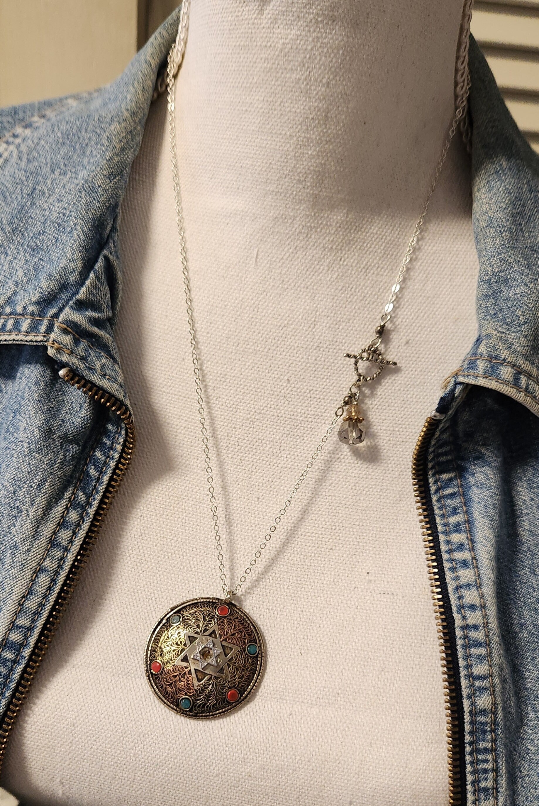 Refurbished Vintage Jewish Star Pendant Necklace Silvertone Religious ...