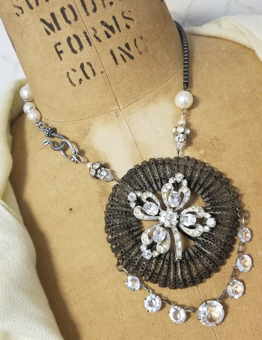 Lucky Clover Statement Necklace Assemblage Jewelry Vintage - Etsy