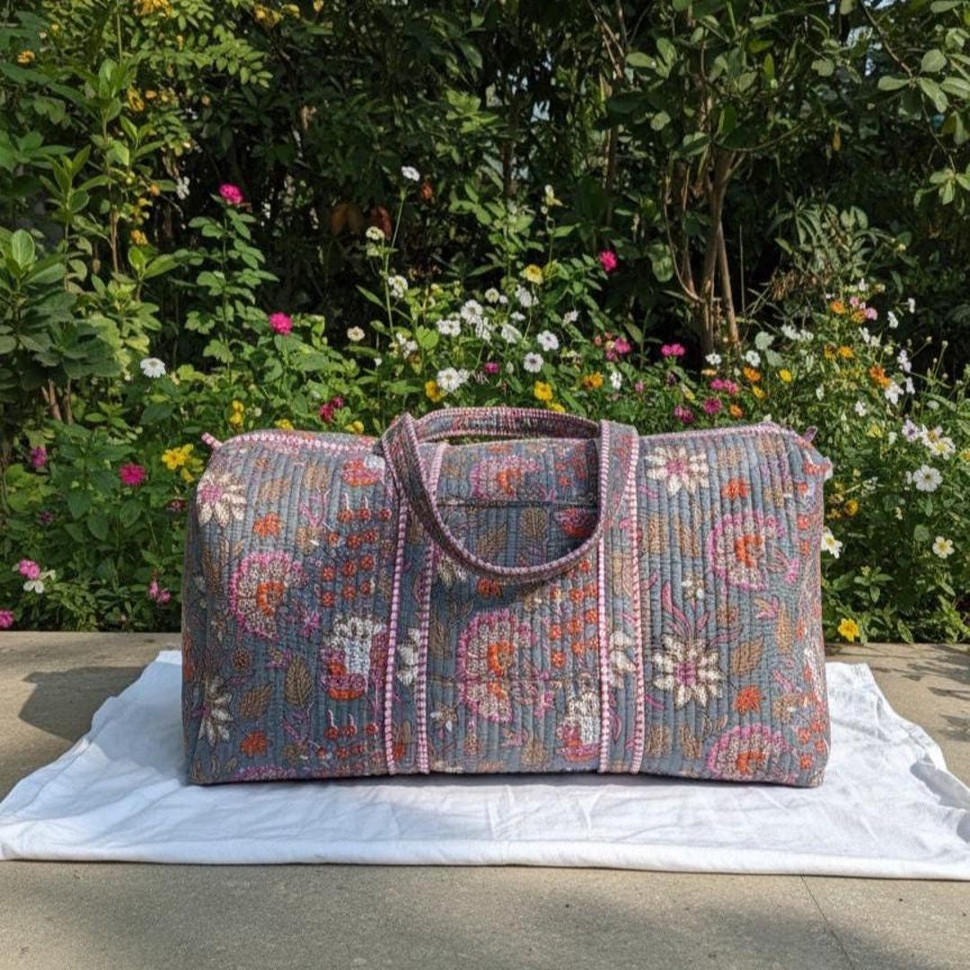 Floral Quilted Duffle Bag, Handmade Travel Organizer, Overnight ...