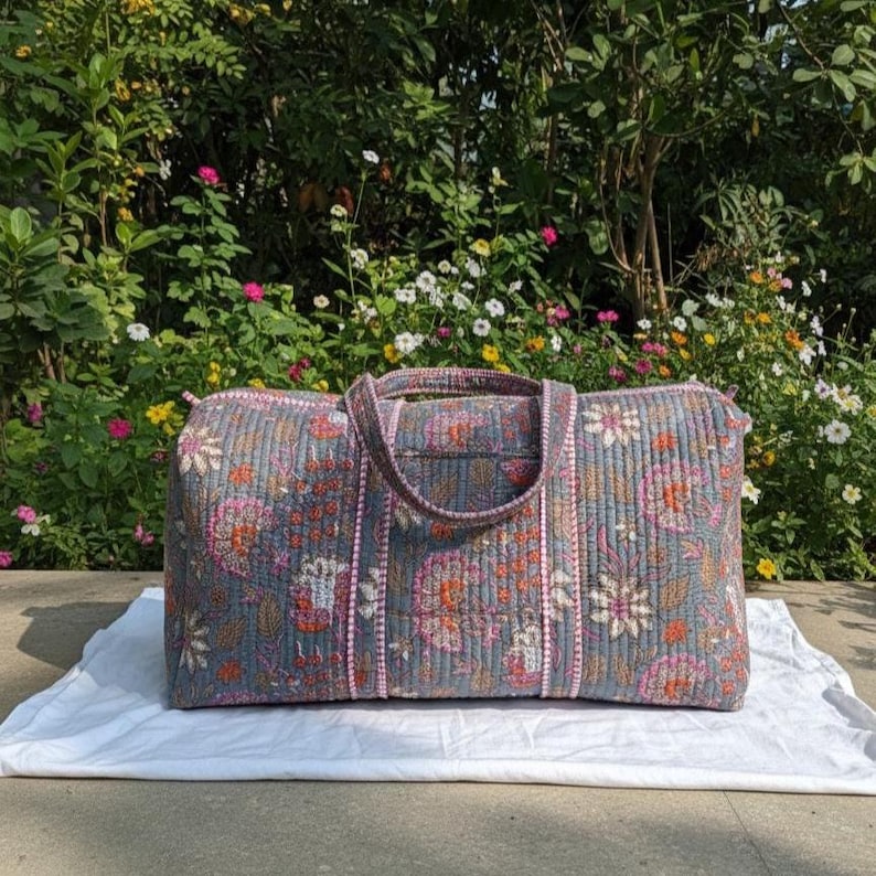 Floral Quilted Duffle Bag, Handmade Travel Organizer, Overnight ...