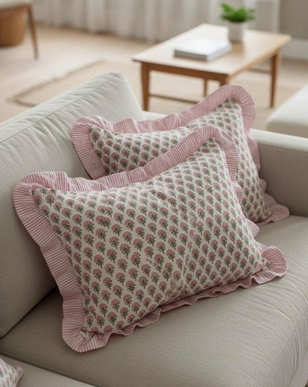 Vintage Cotton Pillow Cover, Stylish Ruffled Pillowcase, Handmade Throw ...