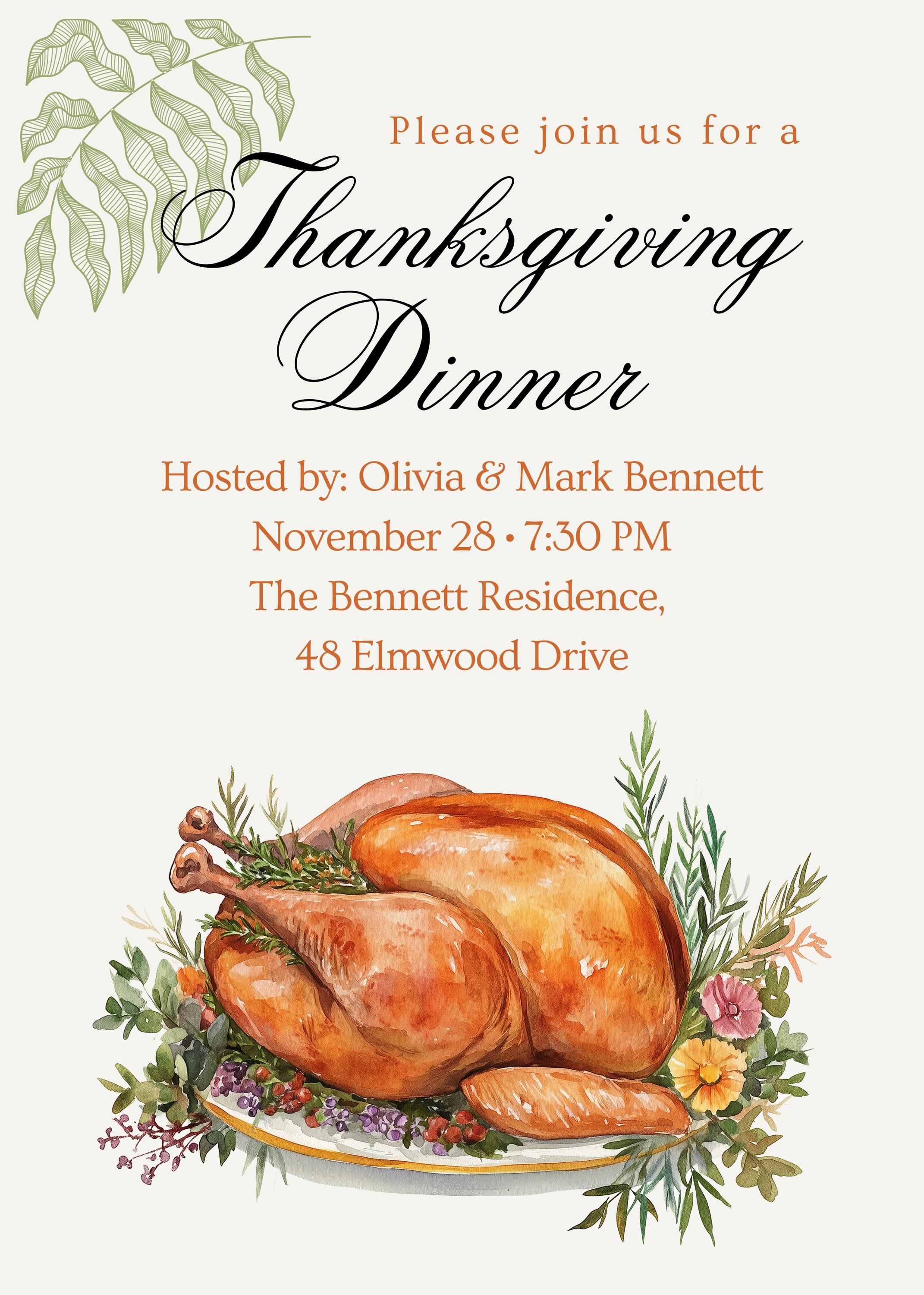 Editable Thanksgiving Dinner Invitation Template 2025 | Printable Party ...