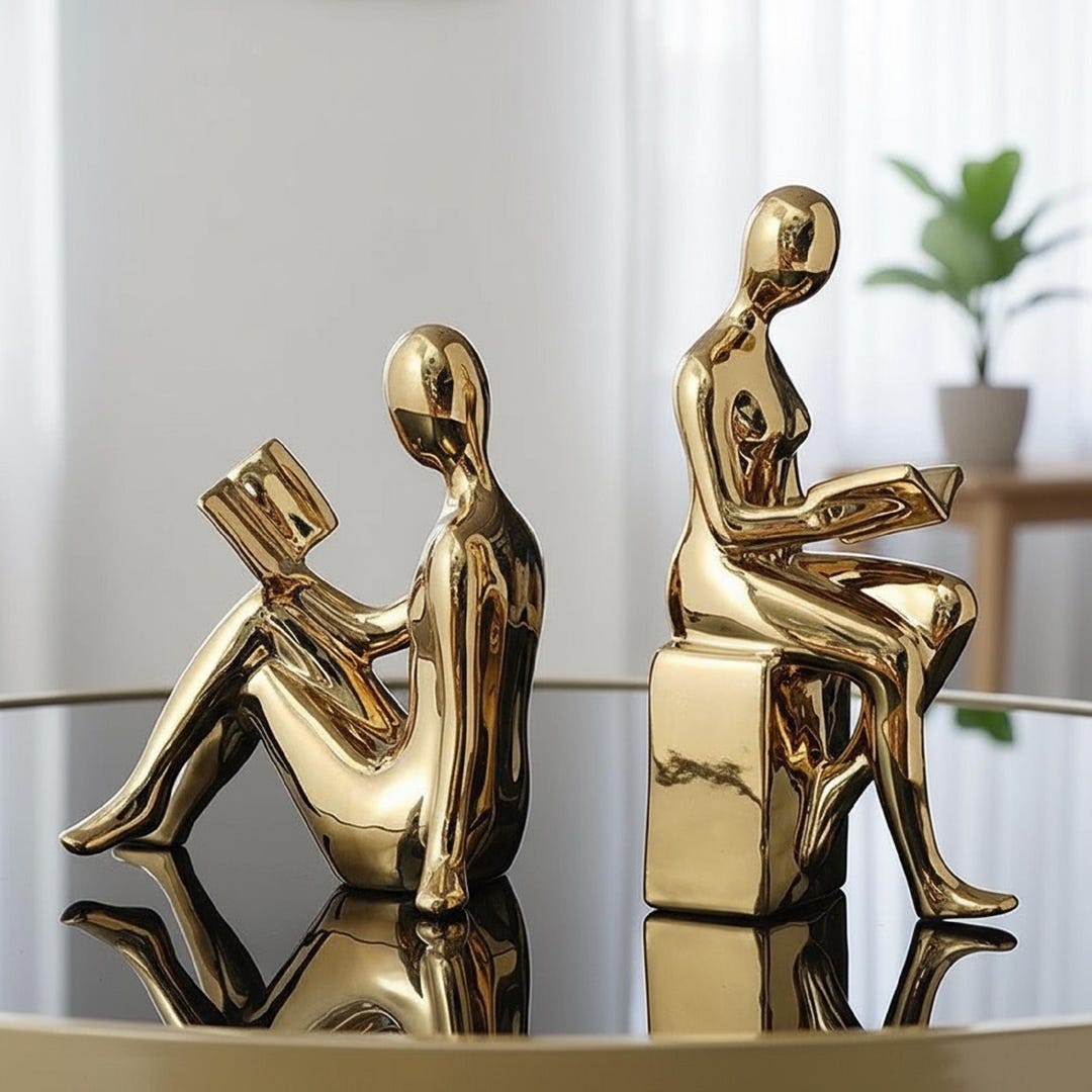 Modern Abstract Reading Figurines: Minimalist Bookshelf Decor - Set of ...