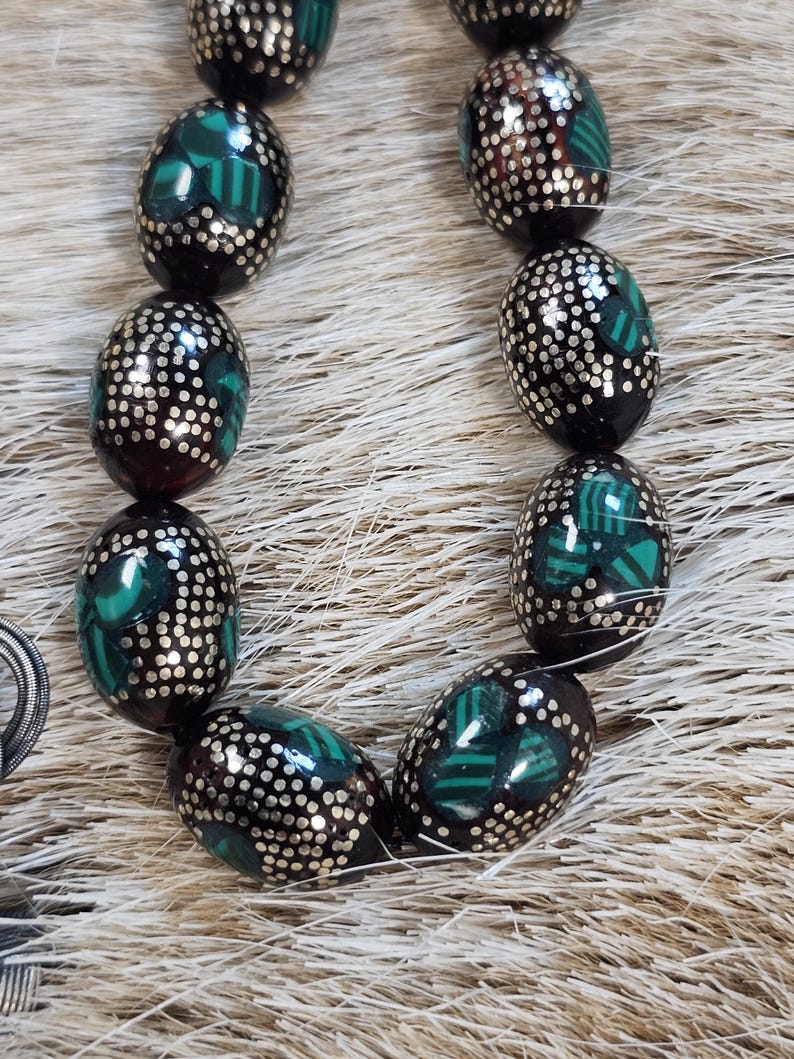 Majestic Red Sea Black Corel (yusr) Prayer Beads | 1000 Silver Inlay ...