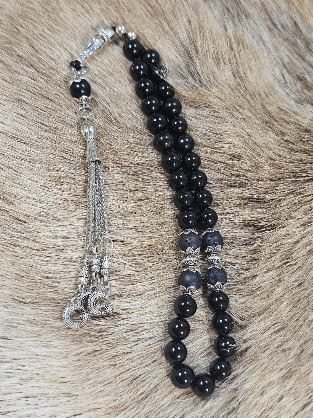 Onyx Misbaha With Lava Stone 33 Beads Black Color,muslim Gift for Men ...