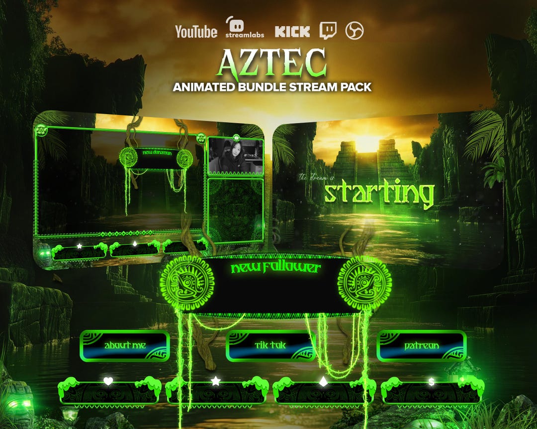 Aztec Animated Stream Overlay Package for Twitch Kick Youtube, Screens ...