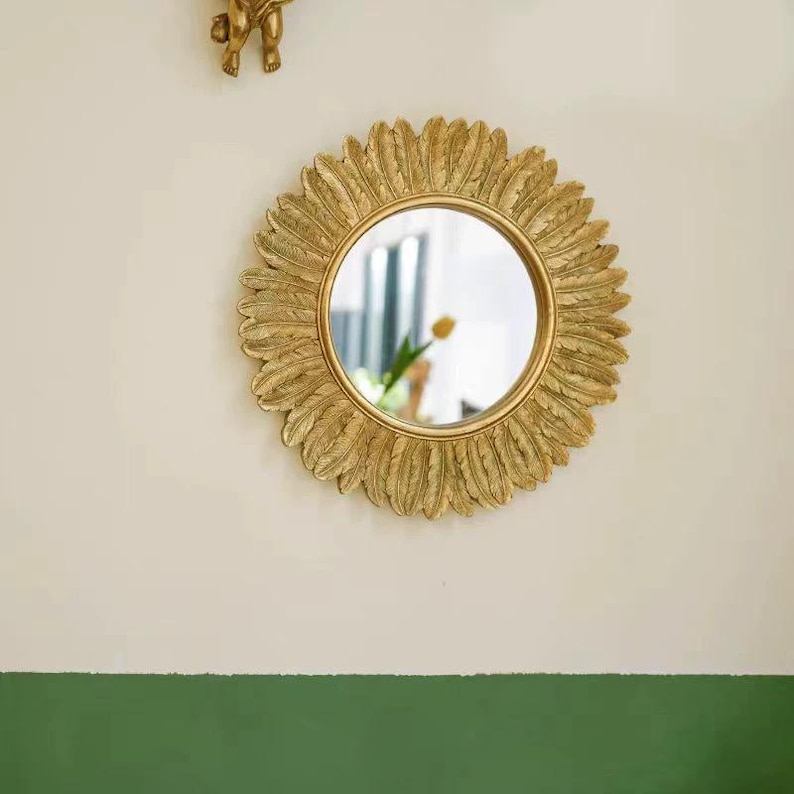 Gold Sunflower Mirror: Handmade Sunburst Wall Decor, Vintage Farmhouse ...