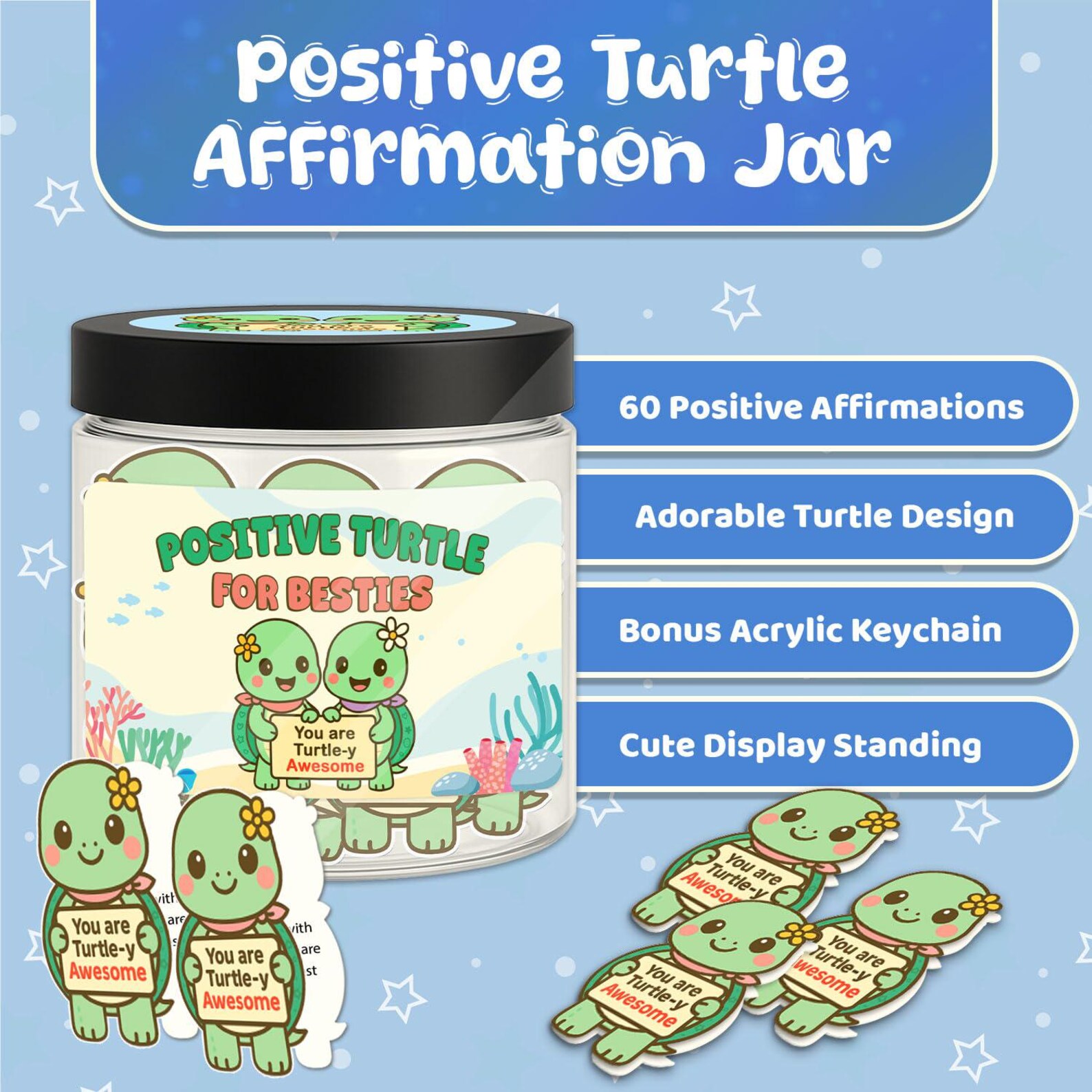Positive Turtle Affirmation Jar for Besties, Cute Friendship Gift ...