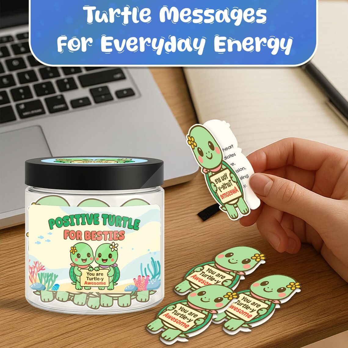 Positive Turtle Affirmation Jar for Besties, Cute Friendship Gift ...