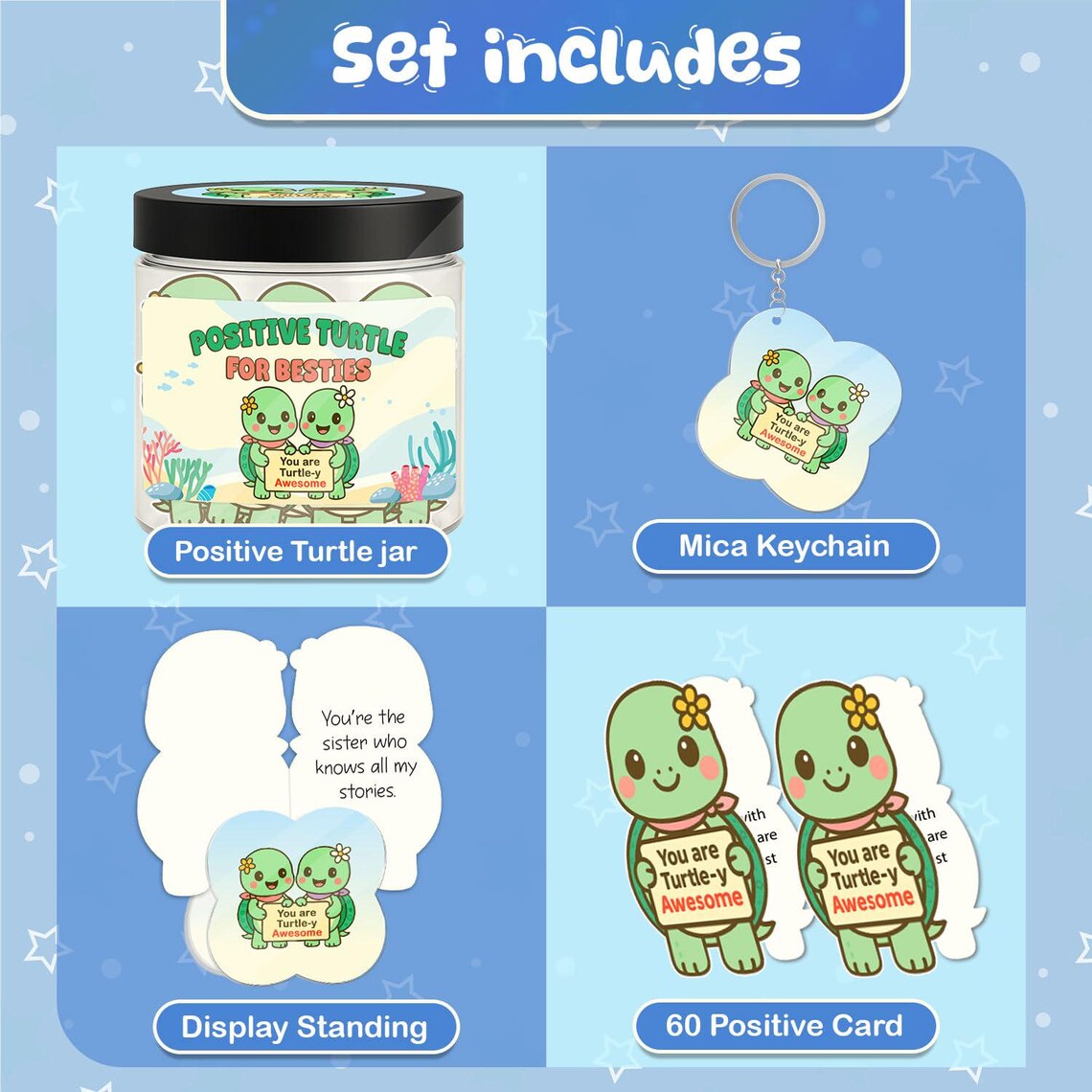Positive Turtle Affirmation Jar for Besties, Cute Friendship Gift ...