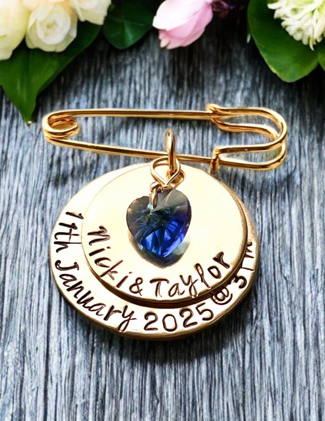 Engraved Wedding Bridal Pin, Wedding Bouquet Pin, Something Blue Pin ...