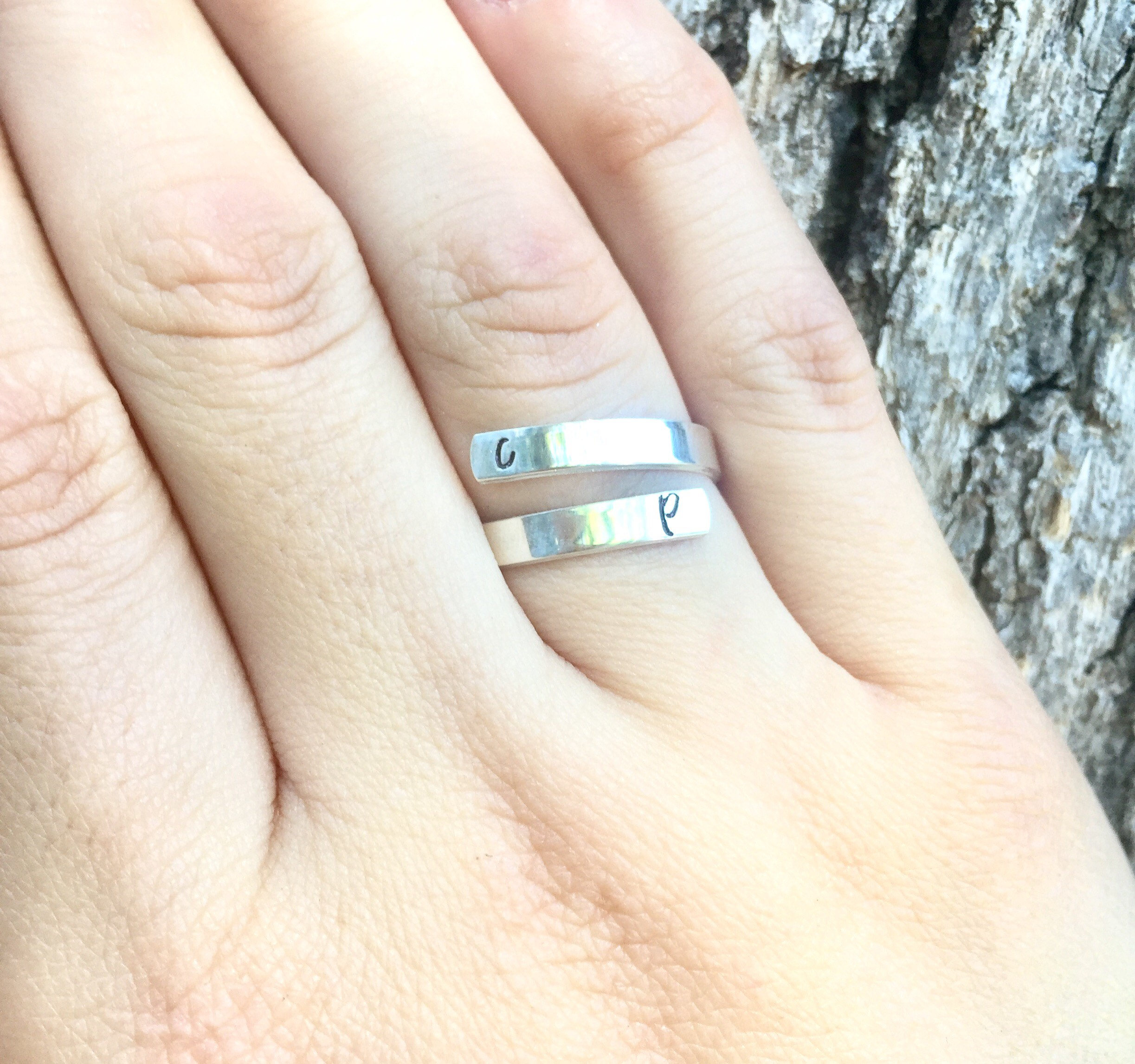 Personalized Rings Sterling Silver Hand Stamped Ring Initial | Etsy